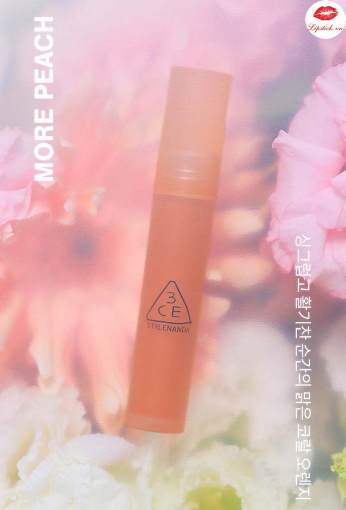Son 3CE More Peach Blur Water Tint Màu Cam Đào Dạng Kem Lì Mịn Môi